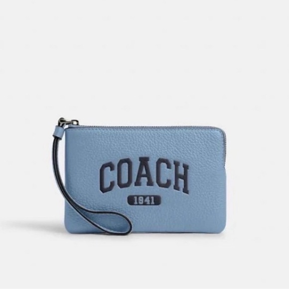 Coach | Bags | Coach Corner Zip Wristlet With Varsity Cornflower Blue ...